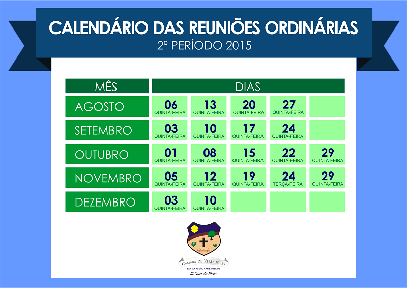 Calendário De Reuniões Na Câmara De Vereadores Blog Do Ney Lima